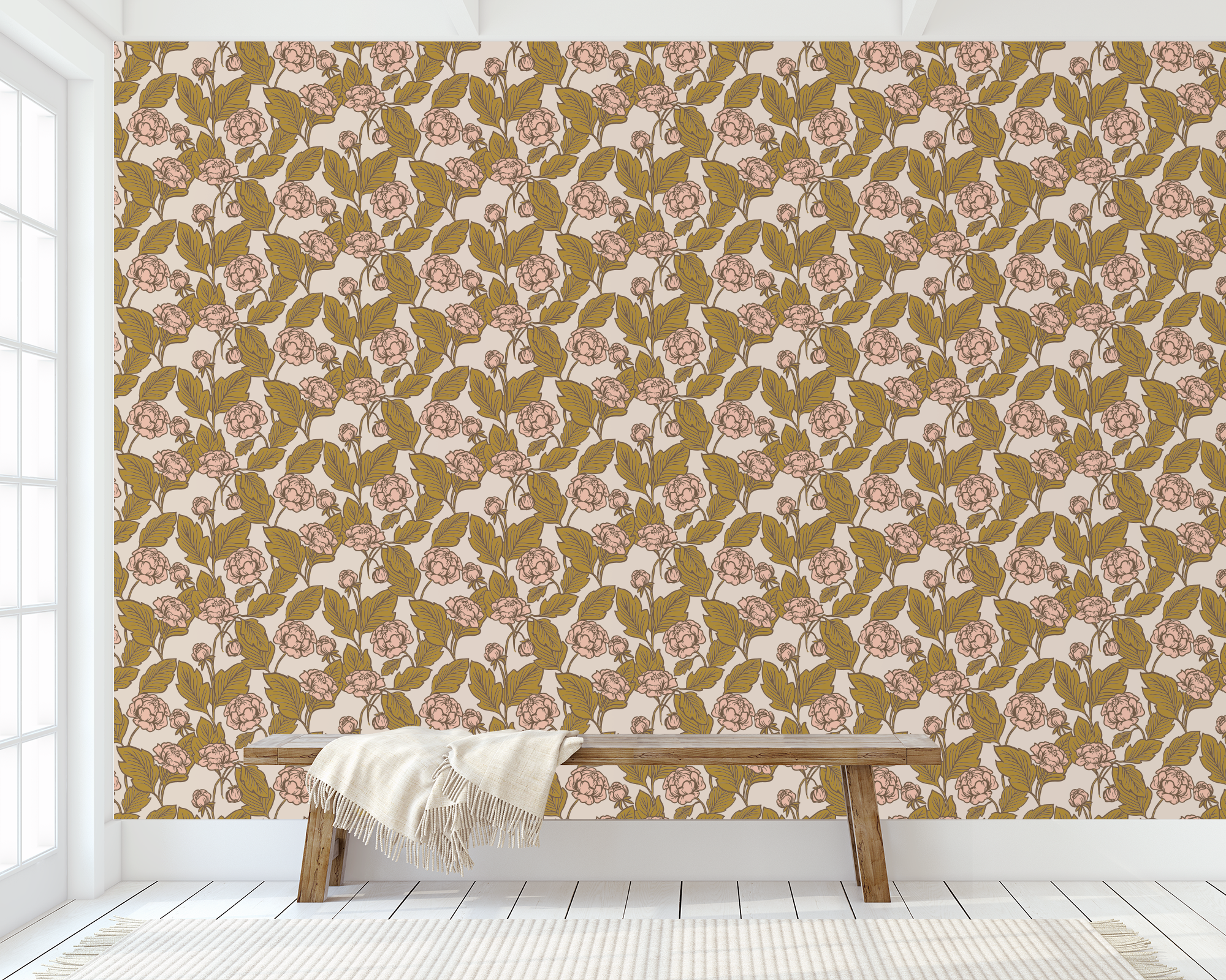 Retro Peony Wallpaper Peel And Stick Removable Wallpaper | Love vs. Design